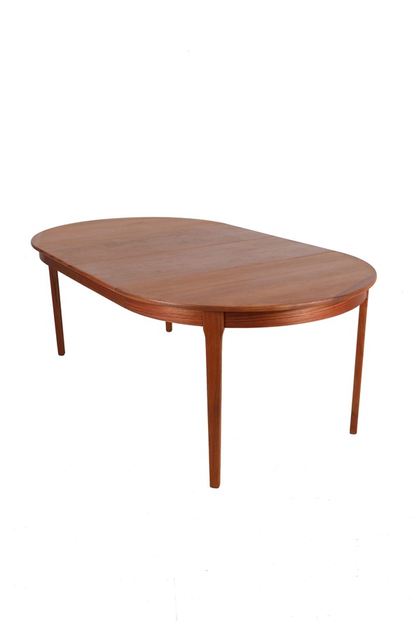 Big teak dining table / oval / round / with extension leaves / Mid ...